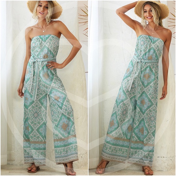 Pants & Jumpsuits | Boho Chic Floral Print Off Shoulder Jumpsu | Poshmark